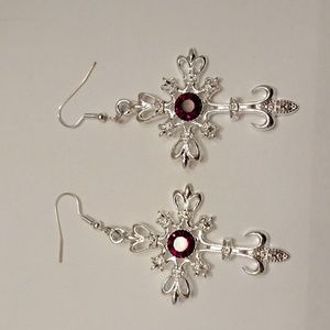 Jewelry | 2xhp Nwt Beautiful Goth Silver With Red Stone Elaborate Cross ...